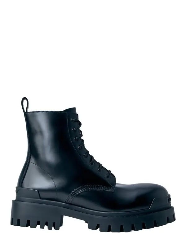 Balenciaga Leather Combat Boots With Track Sole - Black