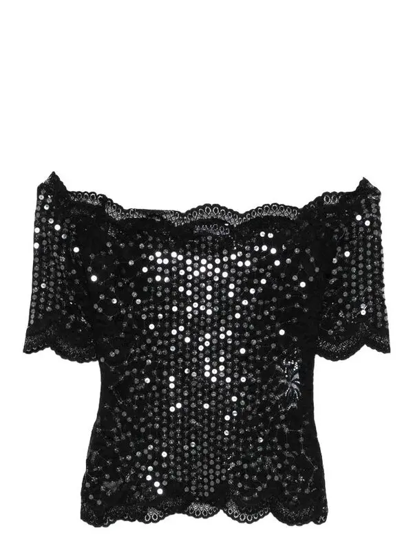 Rabanne Off-shoulder Sequin Embellished Top - Black