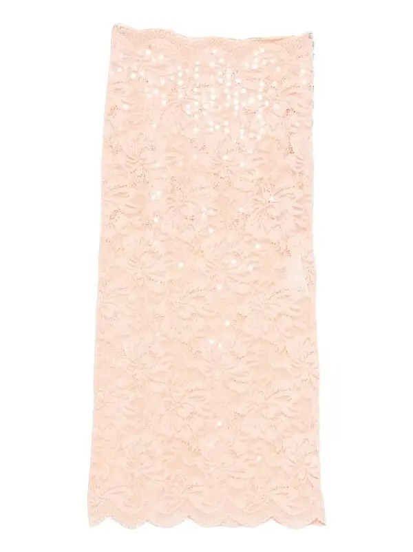 Rabanne Floral Lace Sequin Embellishment Straight Skirt - Orange