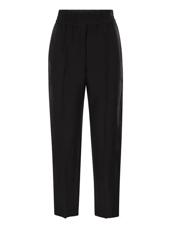 Brunello Cucinelli Baggy Pull-up Trousers In Viscose And Linen Fluid Twill - Black