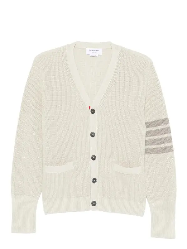Thom Browne Off-white V-neck Button-front Cardigan - Cream