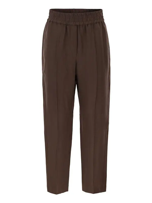 Brunello Cucinelli Baggy Pull-up Trousers In Fluid Twill - Brown