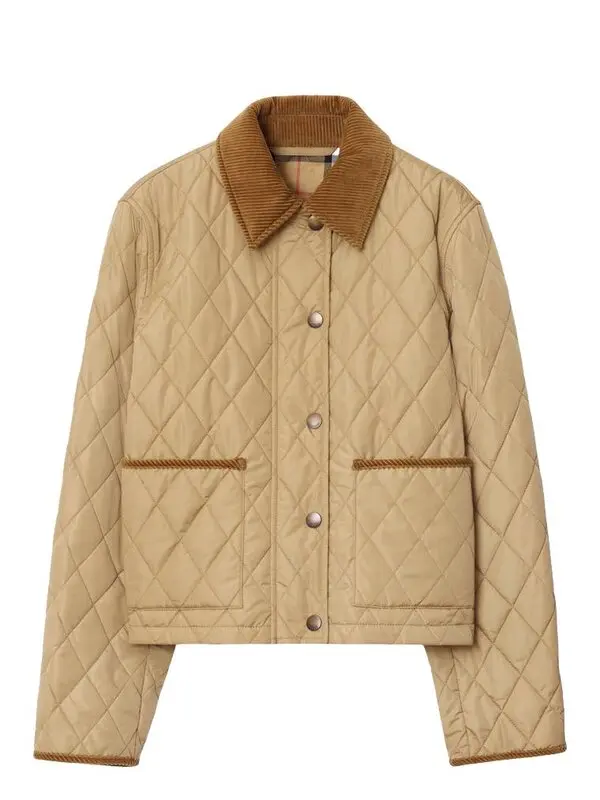 Burberry Quilted Jacket With Classic Check Trim - Cream