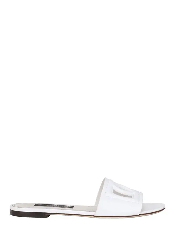 Dolce & Gabbana Dg Millennials Leather Flat Slides - White