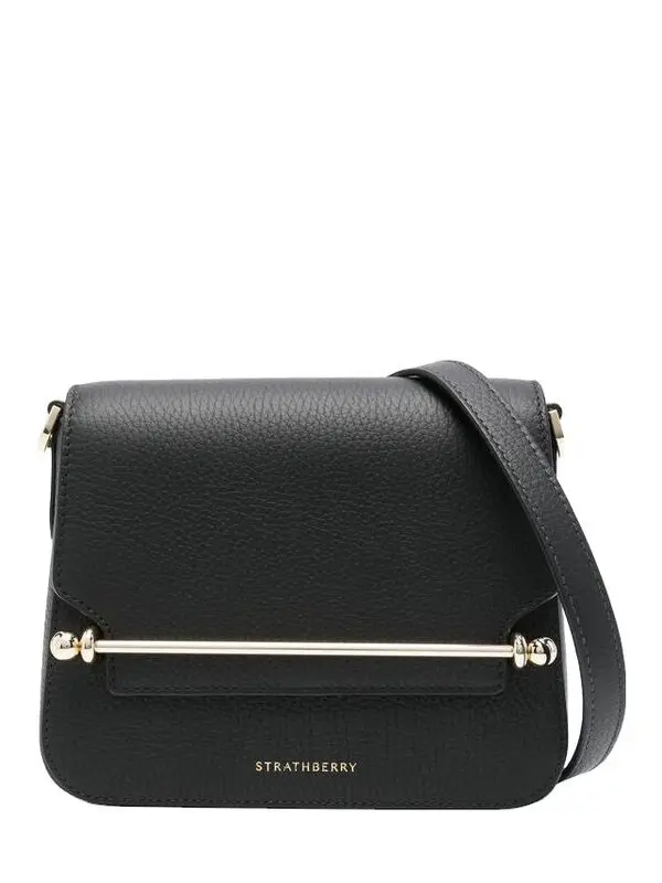 Strathberry Leather Foldover Satchel Bag - Black