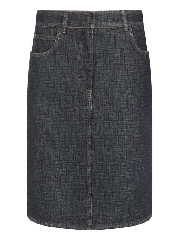 Fendi Flared Midi Denim Skirt With All-over Quilted Ff Motif - Blue