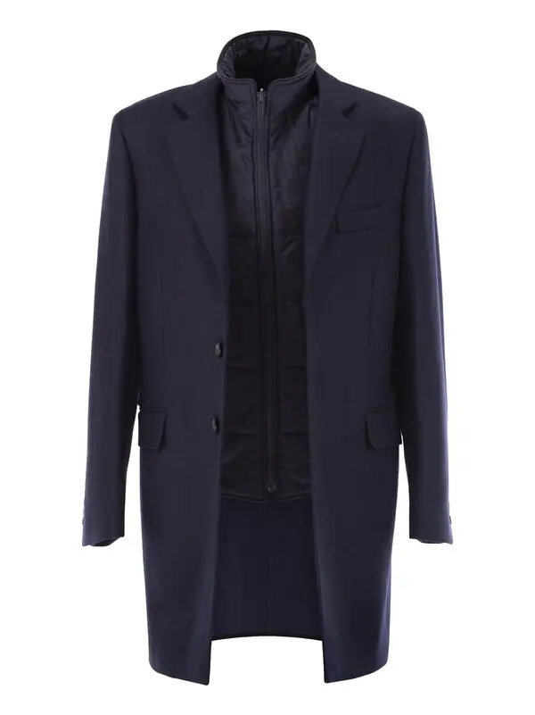 FAY Wool And Cashmere Double Coat With Removable Padded Gilet - Blue