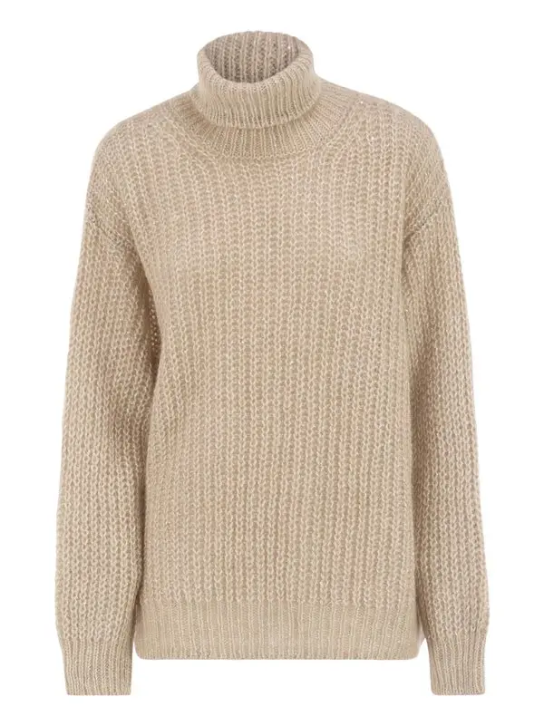 Herno Wool And Alpaca Turtleneck Jumper With Sequins - Cream