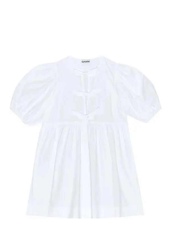 GANNI Organic Cotton Puff Sleeve Dress - White