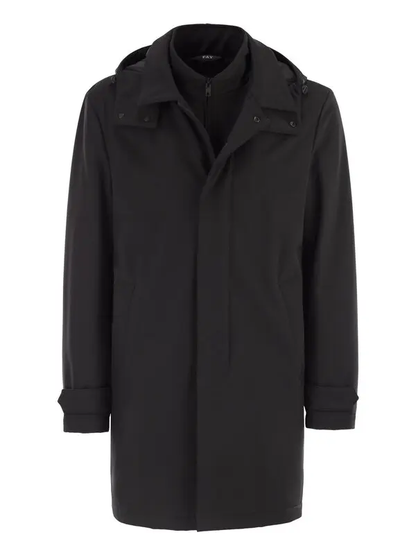 FAY Morning Coat Travel Jacket In Stretch Jersey - Black