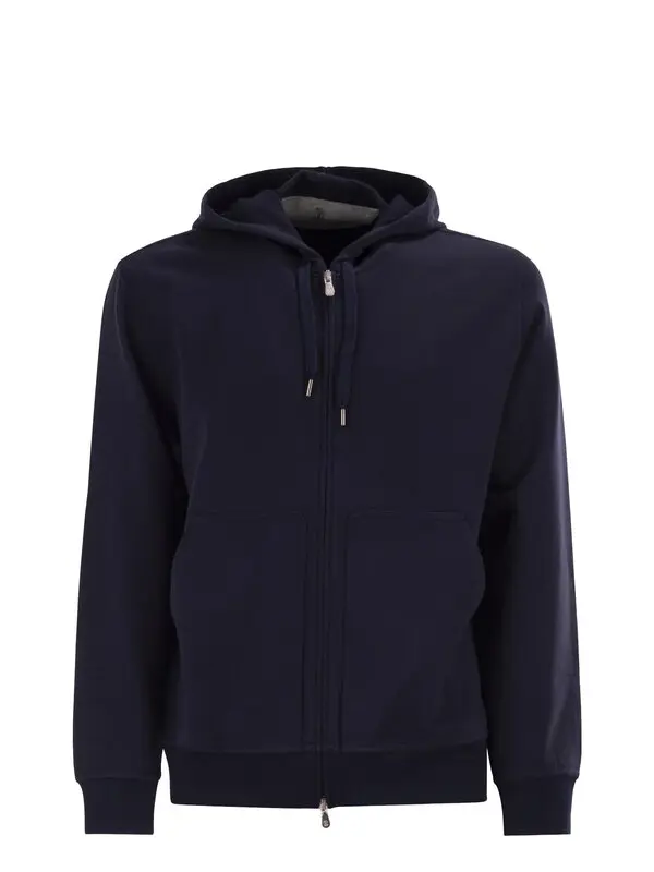 Brunello Cucinelli Cotton Fleece Zip-up Hooded Sweatshirt - Blue