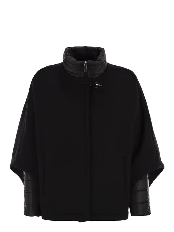 FAY 3-in-1 Double-sided Wool And Cashmere Cape With Removable Padded Jacket - Black