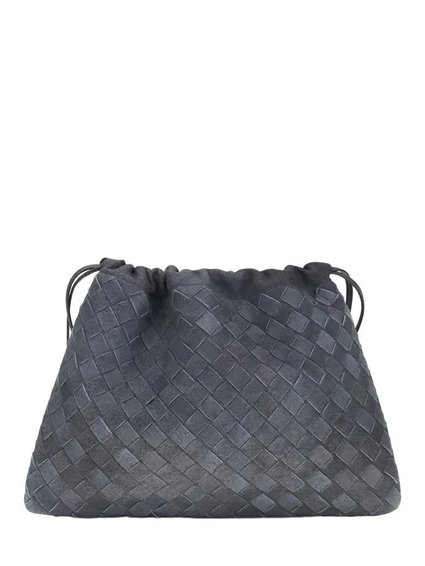 Bottega Veneta Suede Calfskin Pouch With Intrecciato Pattern - Blue