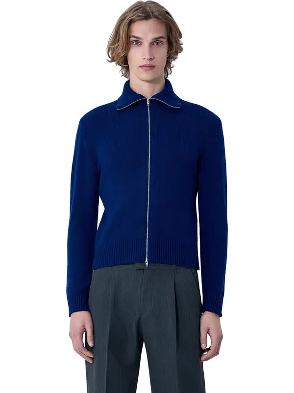 JIL SANDER Zip-up Wool Knit Cardigan - Blue