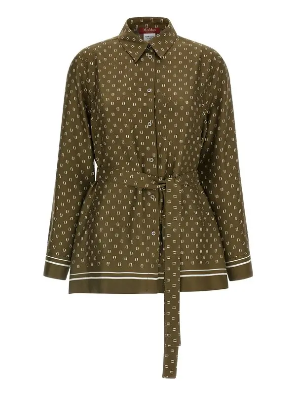 Max Mara Silk Twill Printed Shirt With Belt - Green
