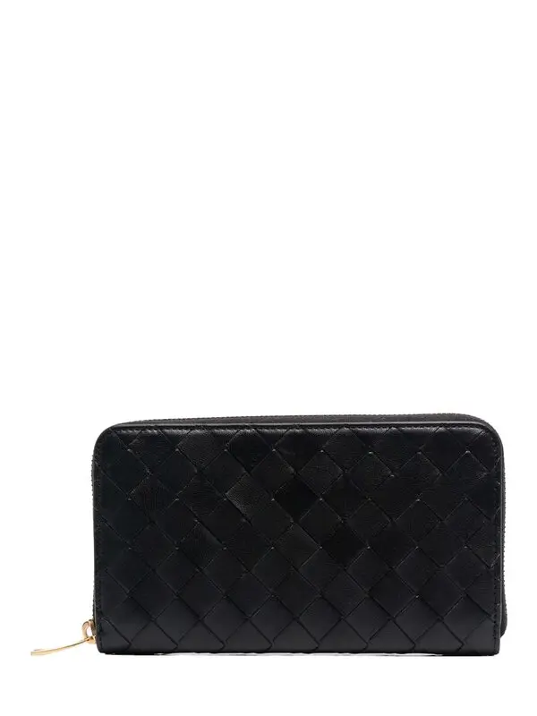Bottega Veneta Intrecciato Zip Around Wallet - Black
