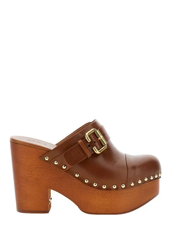 Chloé Leather And Wood Wedge Clogs - Multicolor