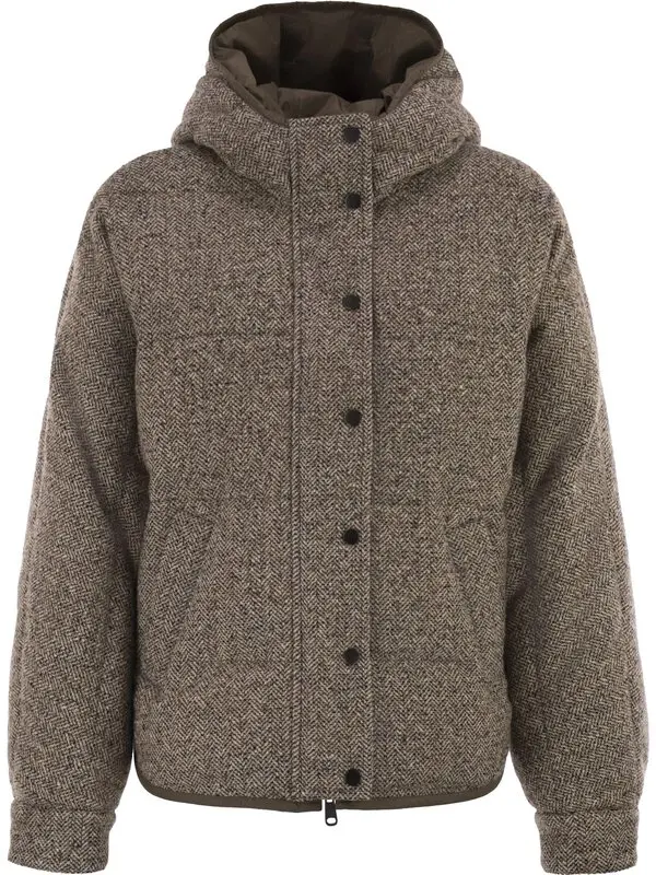 Brunello Cucinelli Reversible Virgin Wool And Silk Down Jacket With Hood - Brown