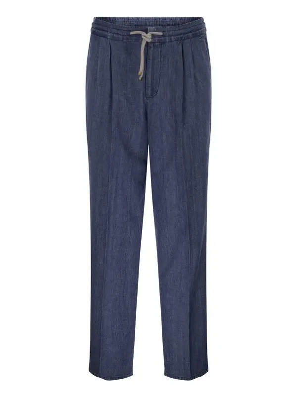 Brunello Cucinelli Lightweight Denim Trousers With Drawstring And Double Pleats - Multicolor