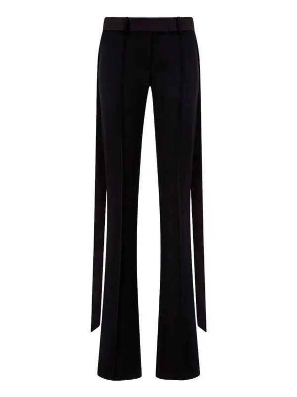 Attico Black Wool Wide Leg Pants With Oversized Band Detail - Multicolor