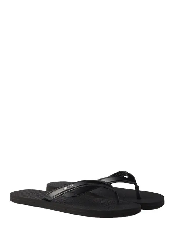 Prada Embossed Logo Leather Flip Flops - Black
