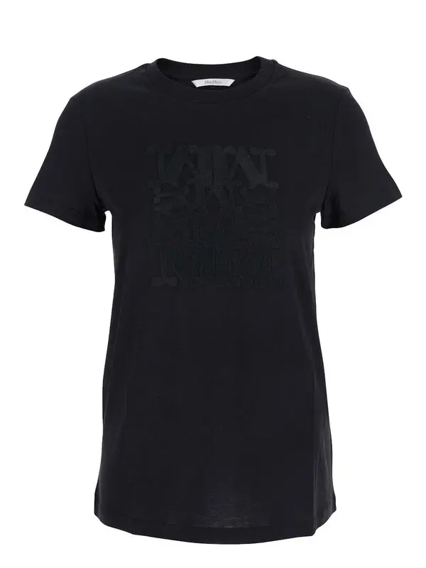 Max Mara Crewneck Cotton T-shirt With Logo - Black
