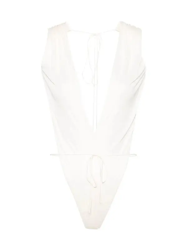 Saint Laurent Halterneck Plunging V-neck Ruched Tank Top - Cream