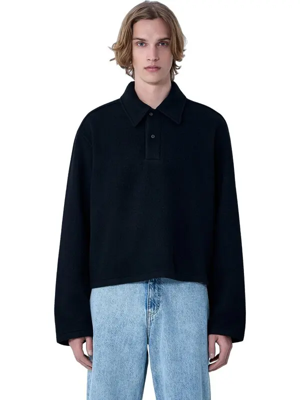 RIER Riere Wool Blend Long Sleeve Polo Sweater - Black