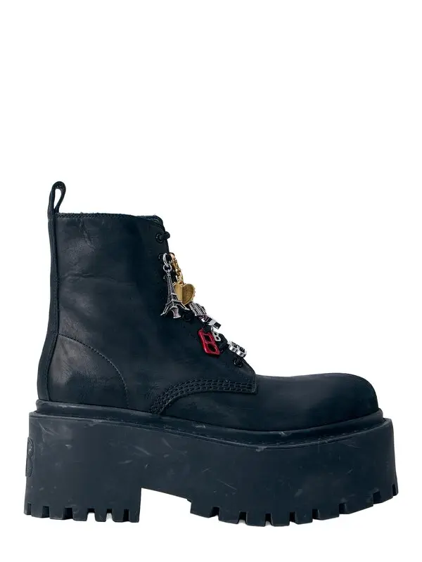 Balenciaga Charm-detail Platform Leather Ankle Boots - Black