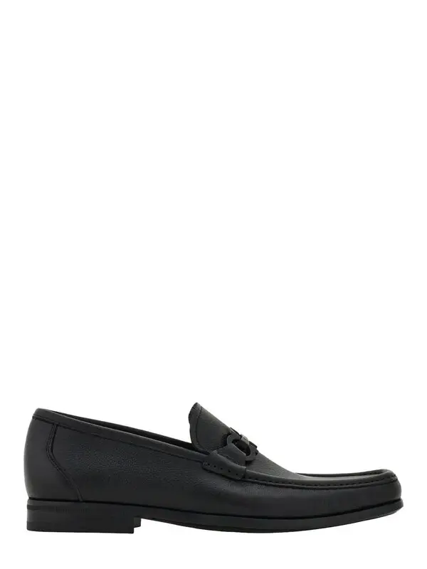 FERRAGAMO Grandioso2" Leather Loafers With Gancini Buckle - Black