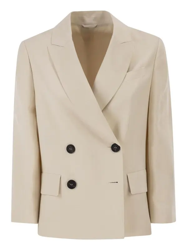 Brunello Cucinelli Fluid Viscose And Linen Twill Blazer With Jewellery Embellishment - Cream