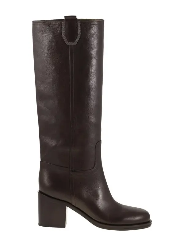 Brunello Cucinelli Leather Boots With Metal Detail - Brown