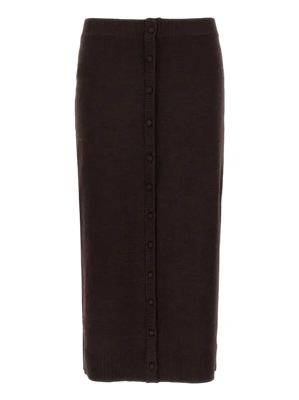 Victoria Beckham Button Front Midi Skirt - Brown