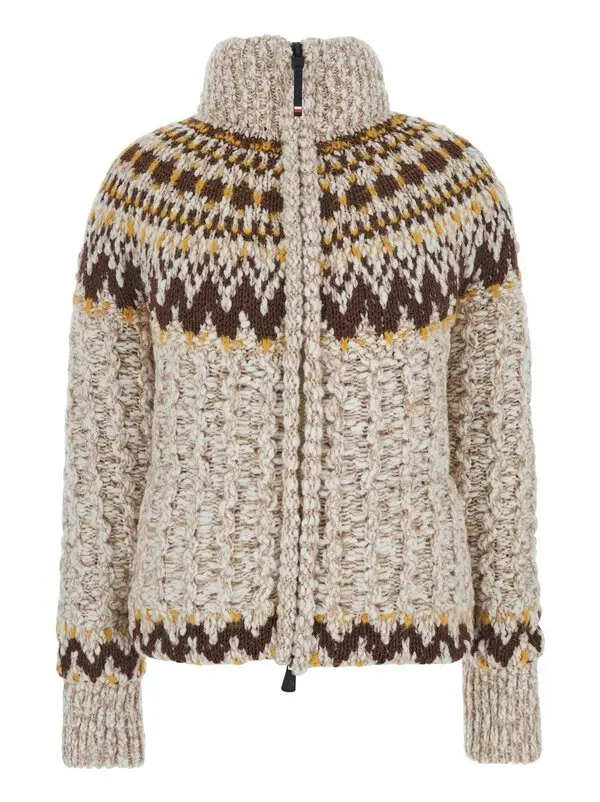 Moncler Geometric Motif Wool Blend Knit Jacket - Multicolor