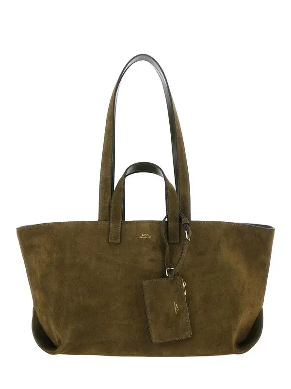 A.p.c. Suede Shopper Bag With Four Handles And Logo - Green