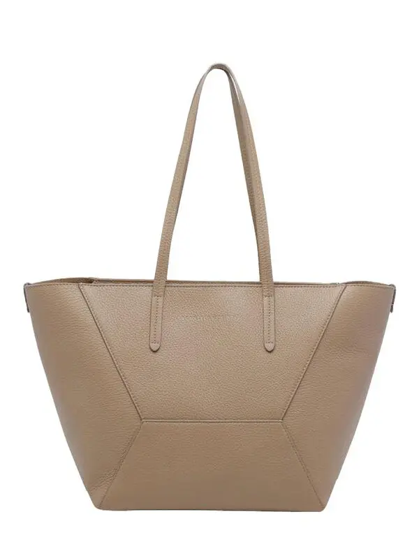 Brunello Cucinelli Calf Leather Tote Bag With Inner Pochette - Cream