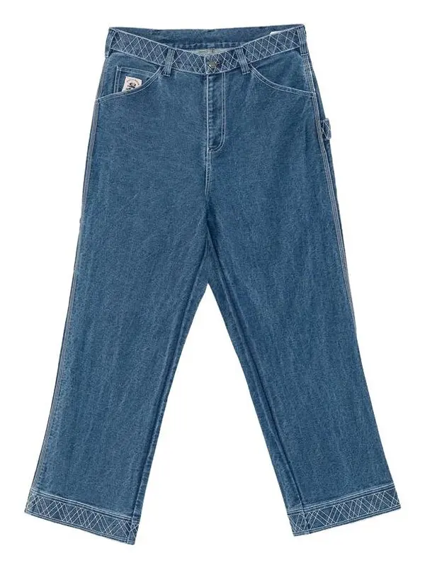 BODE Denim Straight Leg Jeans With Embroidered Trim - Blue