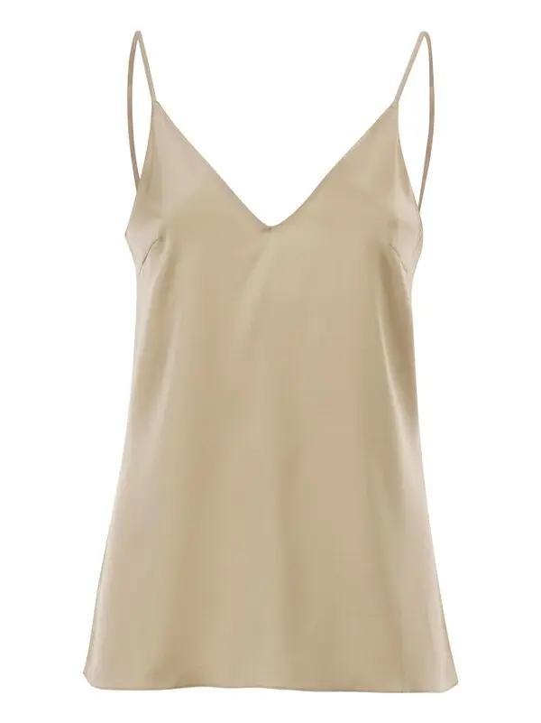 Brunello Cucinelli Stretch Silk Satin Strappy V-neck Top - Cream