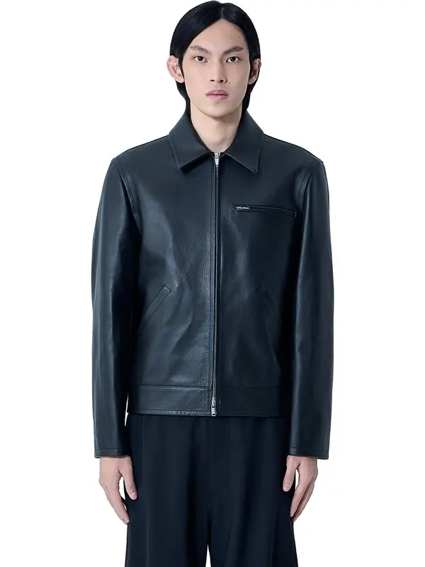 JIL SANDER Classic Leather Zip-up Jacket - Black