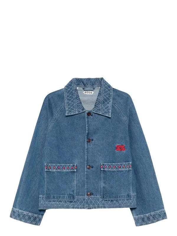 BODE Indigo Embroidered Denim Jacket - Blue