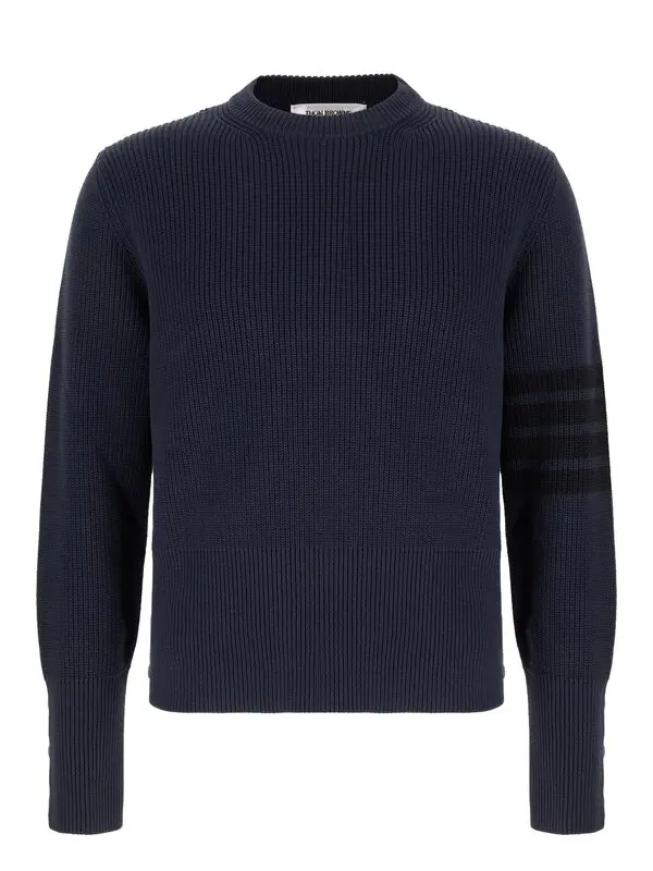 Thom Browne Ribbed Crewneck Pullover With Signature Striping - Multicolor