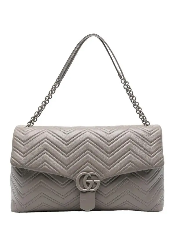 Gucci Grey Chevron Pattern Leather Shoulder Bag - Gray