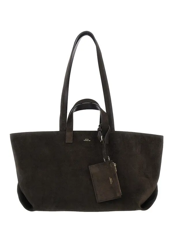 A.p.c. Suede Shopper With Lettering Logo And Multiple Handles - Brown