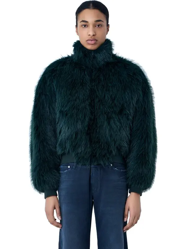 Balenciaga Faux Fur Bomber Jacket - Green