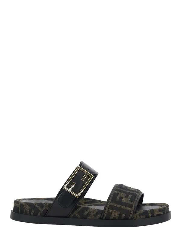 Fendi Jacquard And Leather Sandals - Brown
