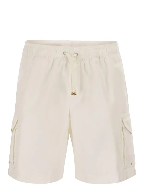 Brunello Cucinelli Bermuda Shorts In Garment-dyed Cotton Gabardine With Drawstring - White