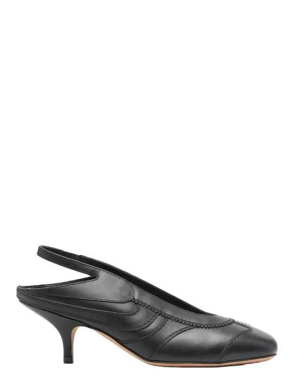 Dries Van Noten Leather Slingback Pumps With Topstitched Details - Black