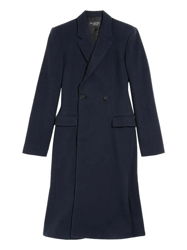 Balenciaga Godet Brushed Wool Midi Coat - Blue