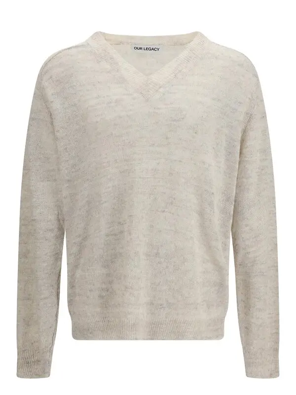 Our Legacy Rue V-neck Soft Cyclone Linen Sweater - Cream
