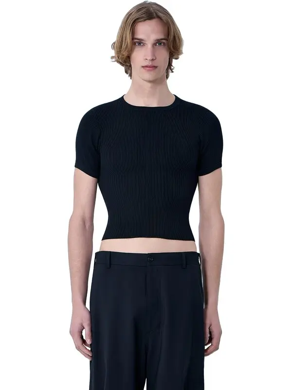 RIER Ribbed Knit Cropped Top - Black